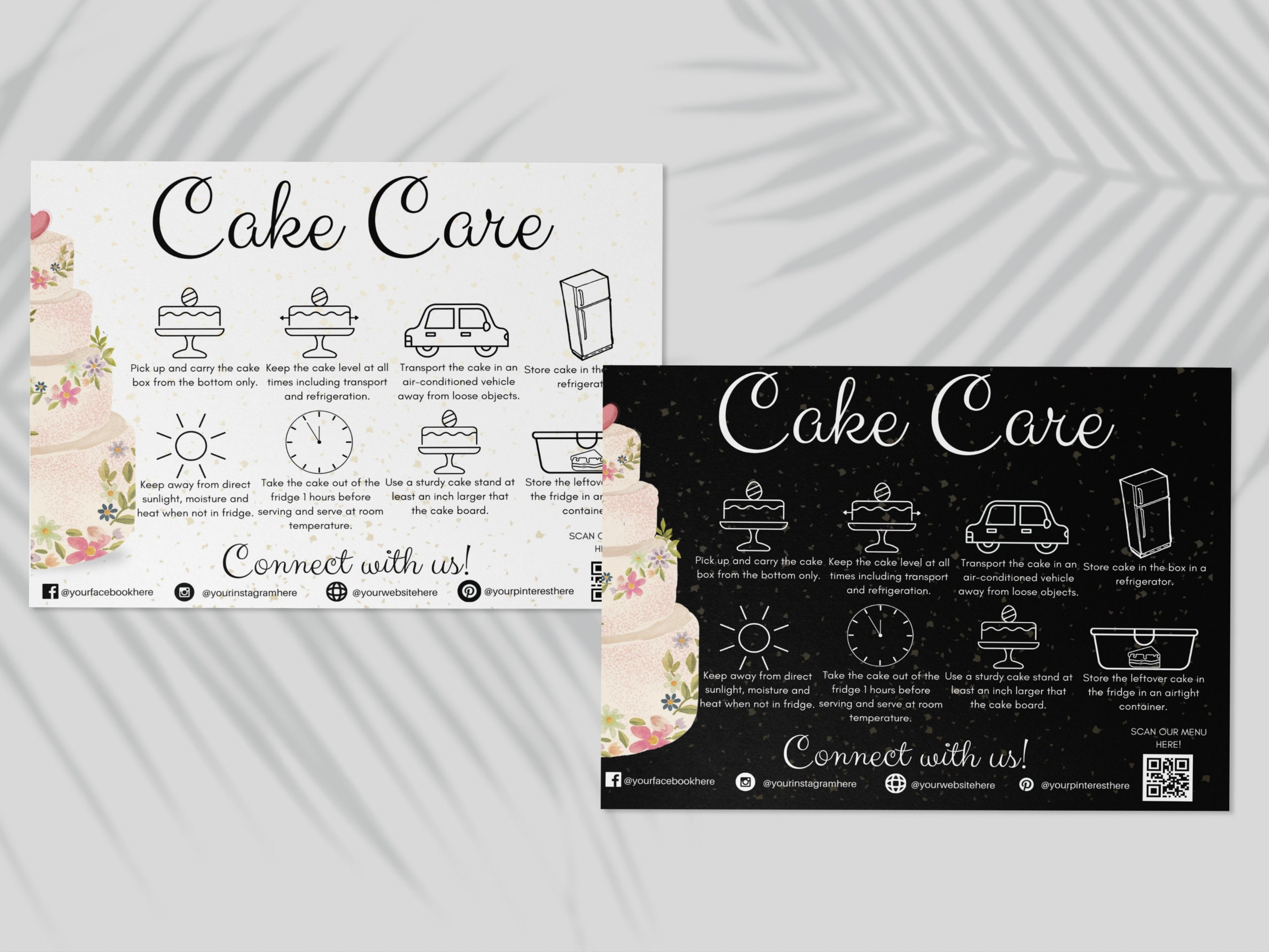 Cake Care Card Template QR Code, Printable Cake Care Guide, Cake ...