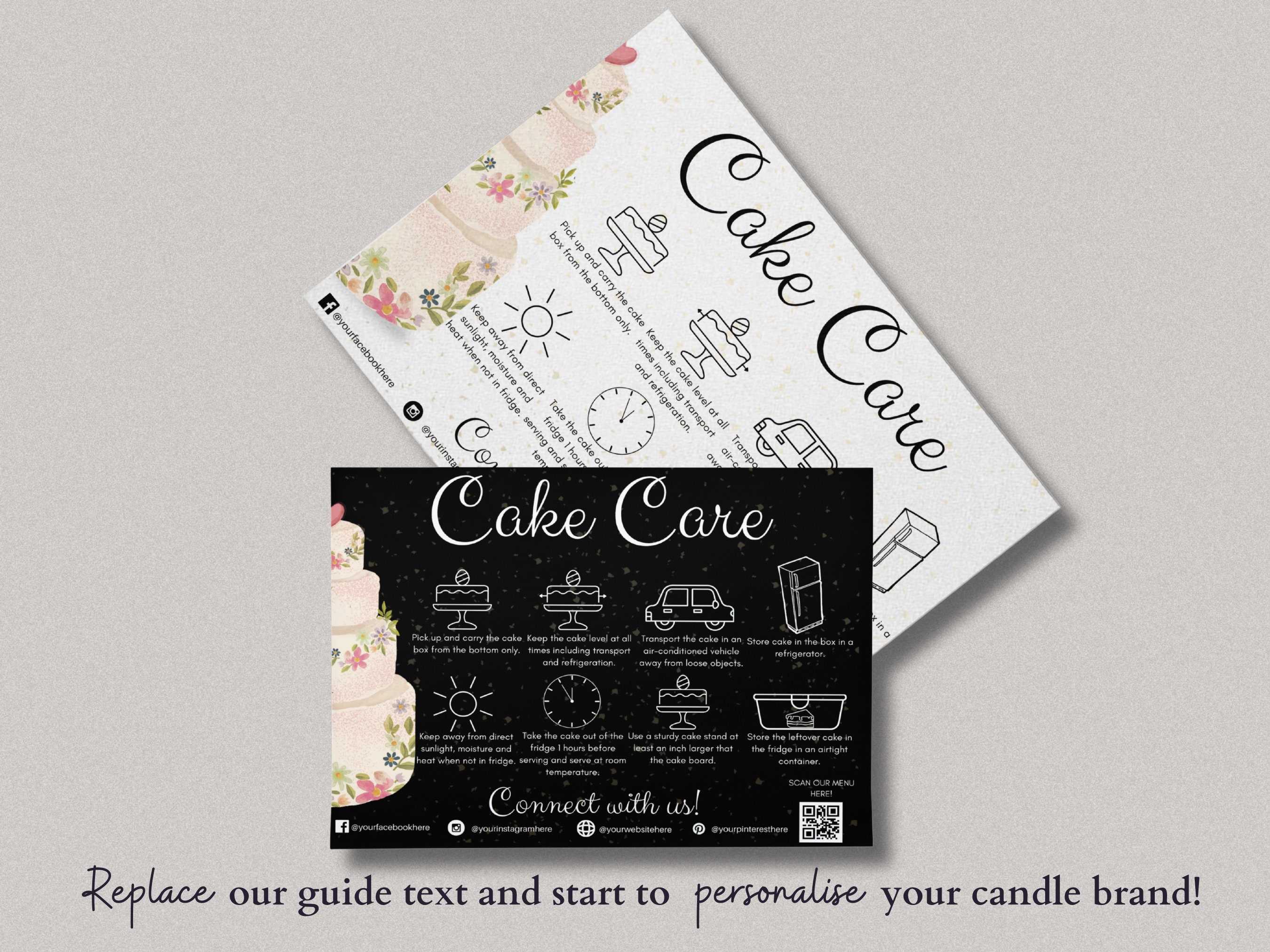 Cake Care Card Template QR Code, Printable Cake Care Guide, Cake ...