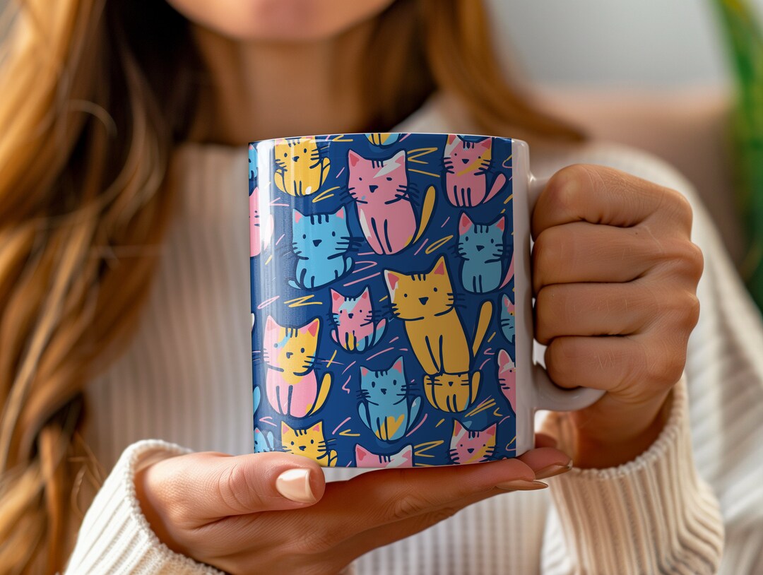 Cute Cat Pattern Mug | Pottery Mug | Kitty Mug | Kitty Cat Mug | Cute ...