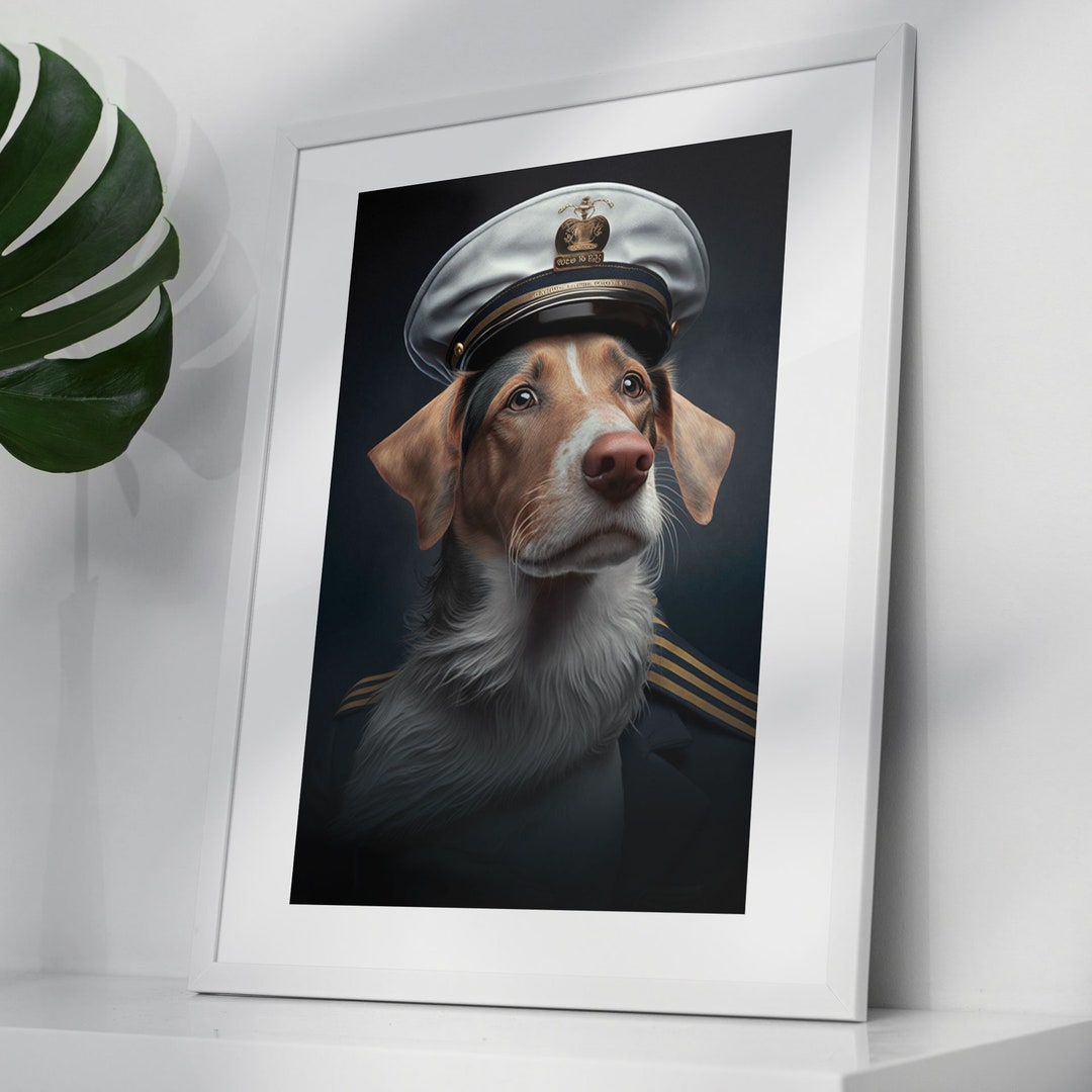 Sea Captain Dog Portrait, Naval Officer Pet Portrait, Custom Cat Gift ...