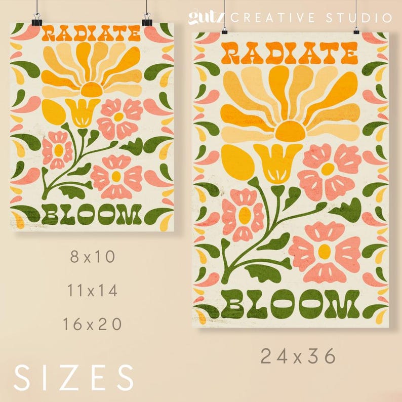 Boho Floral Art Poster, Radiate and Bloom Wall Decor, Stylish Decor for ...