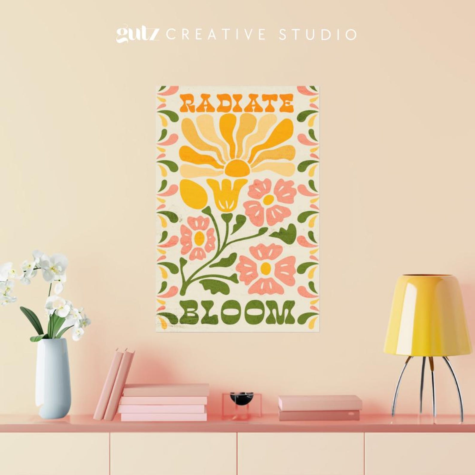 Boho Floral Art Poster, Radiate and Bloom Wall Decor, Stylish Decor for ...