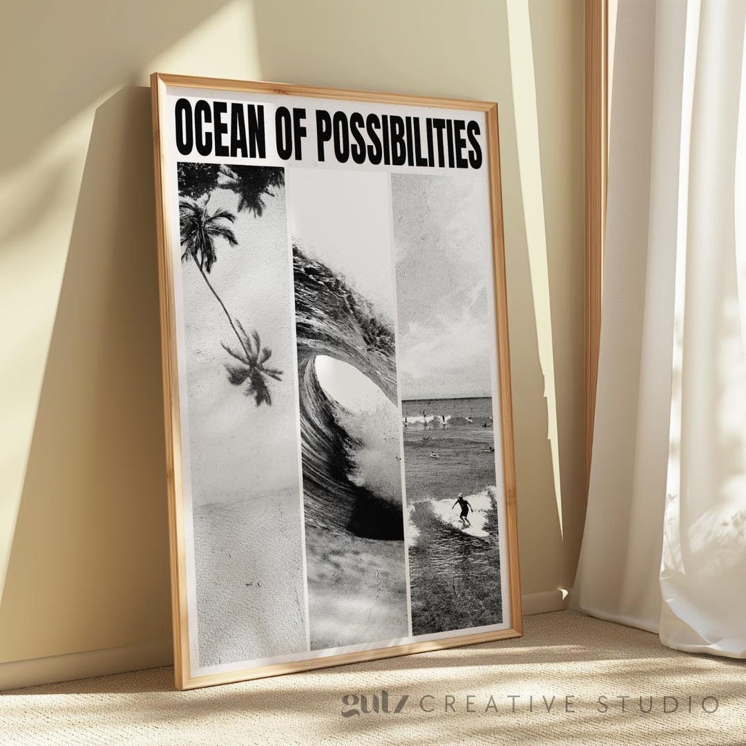 Black and White Ocean of Possibilities Poster - Surfing & Beach ...
