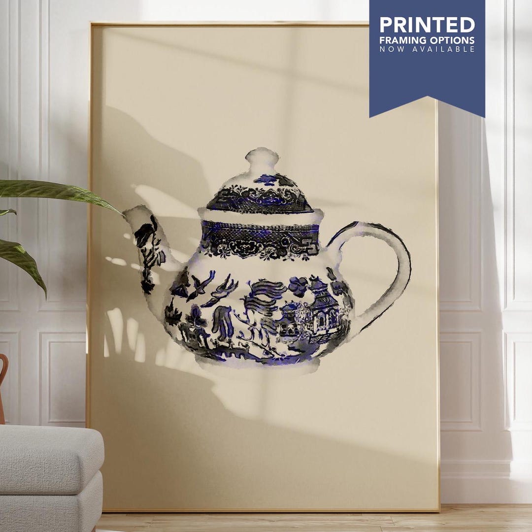 Tea Pot Print Chinoiserie Pattern Watercolour | Beige Background ...