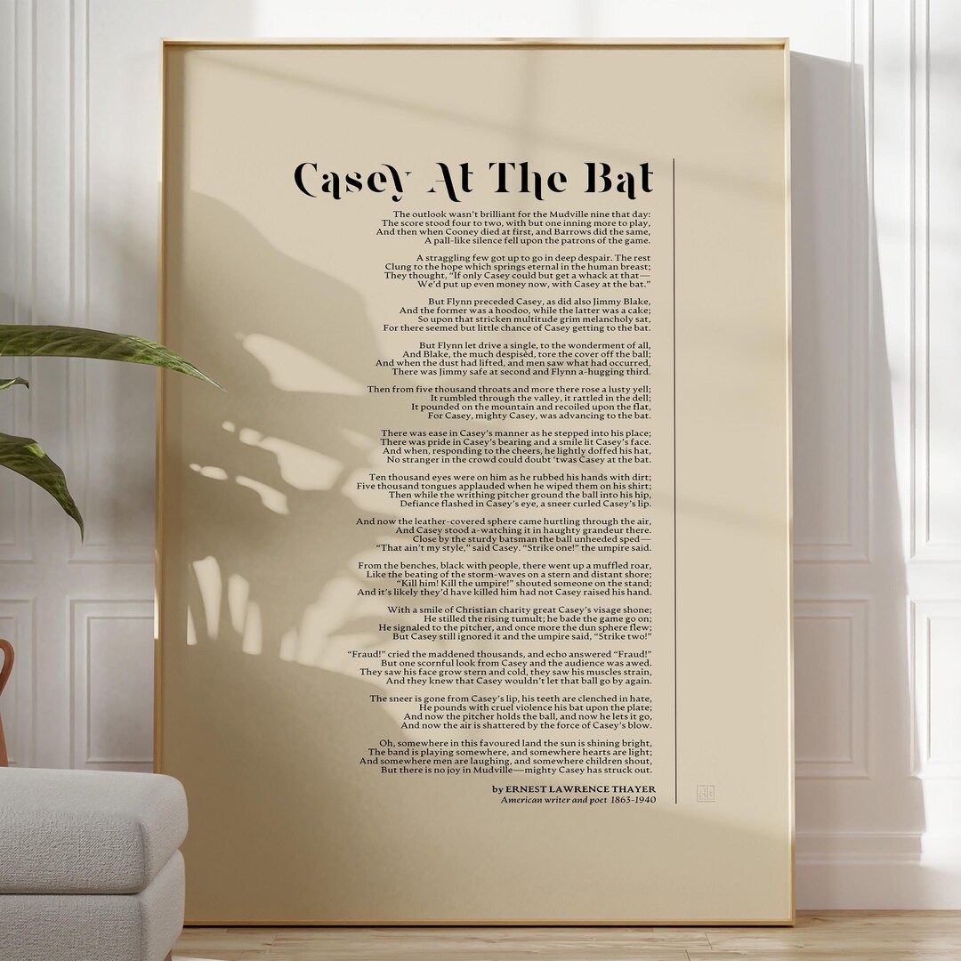 Baseball Fan Gift Idea Casey at the Bat Poem Printable Ernest Thayer ...