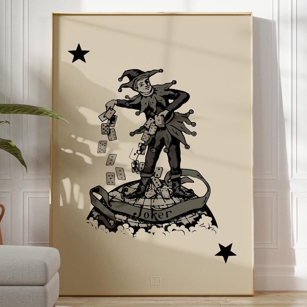 Joker Card Print Fun Gift for Boyfriend Wall Decor Bar Cart Room Wall ...