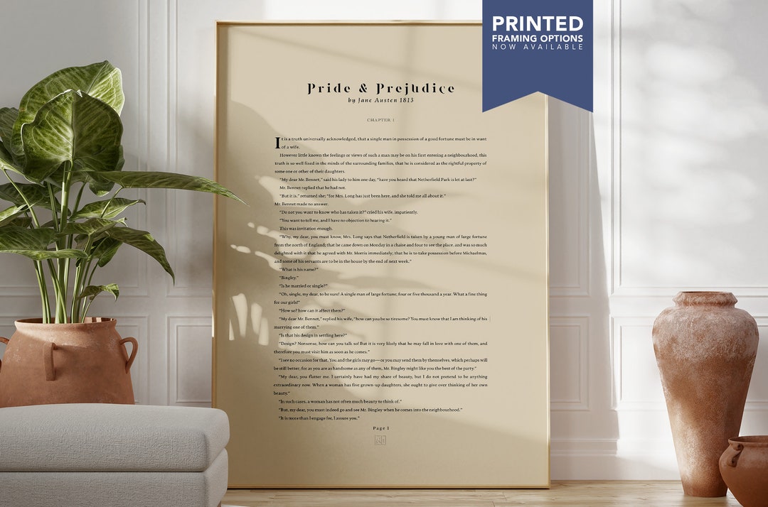 Pride and Prejudice Print | Jane Austen Poster Art | Book Lover Gift ...