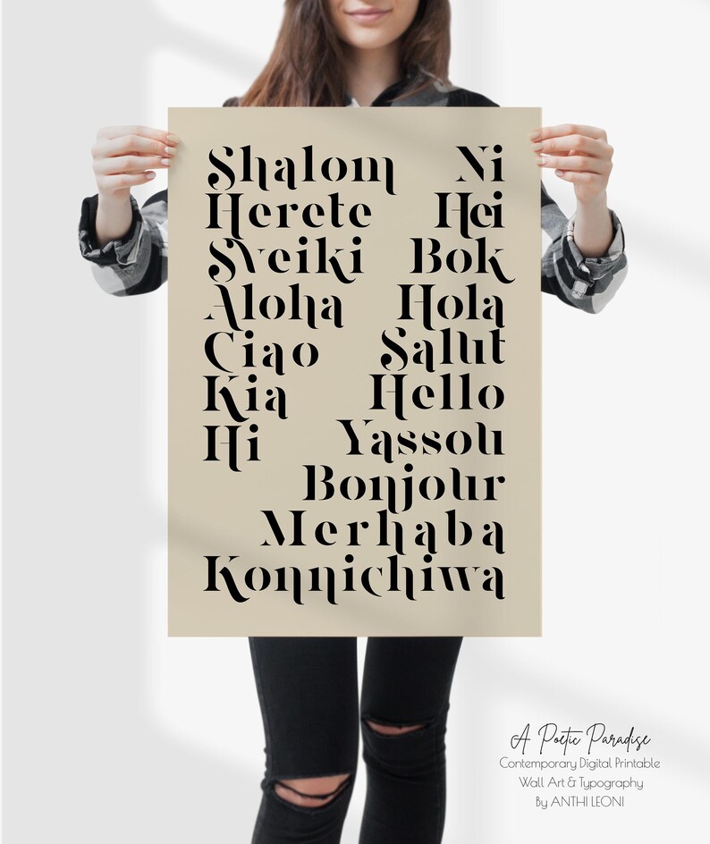 Hello in Different Languages Printable - Neutral Decor Typography Wall ...