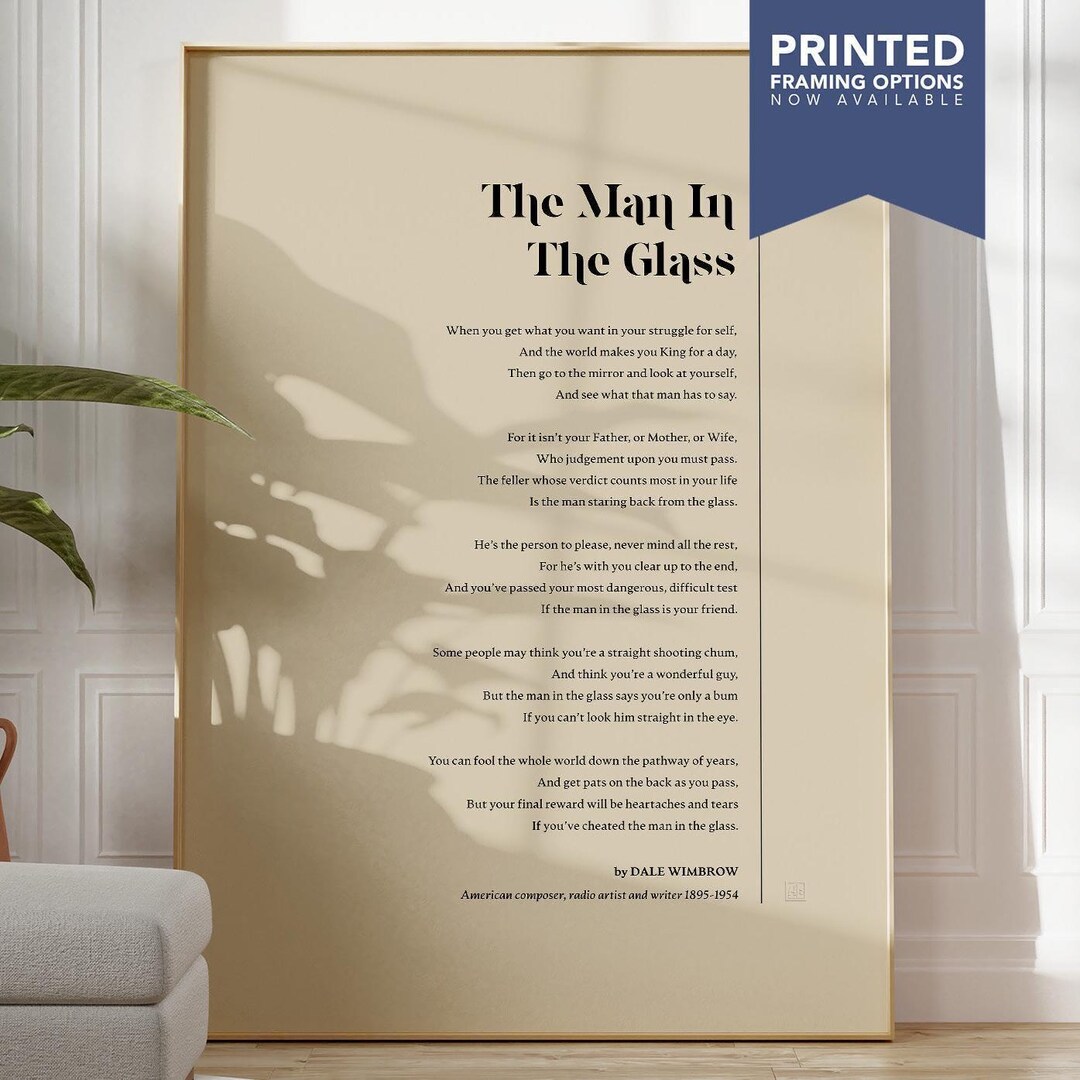 Man in the Glass Poem Print - Dale Wimbrow Poster, Self-improvement ...