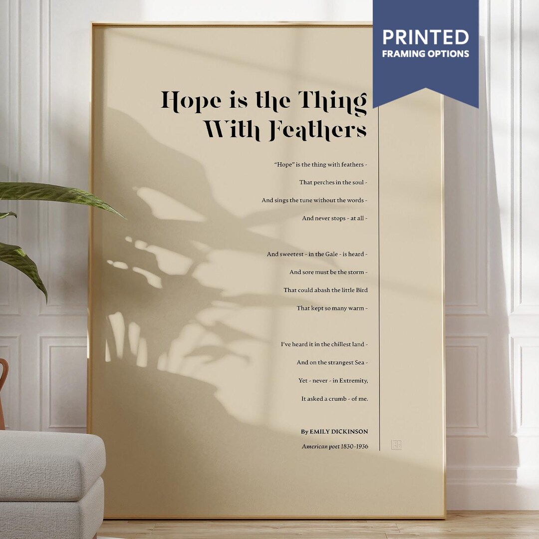 Hope With Feathers Poem Print Uplifting Wall Art | PRINTED FRAME ...