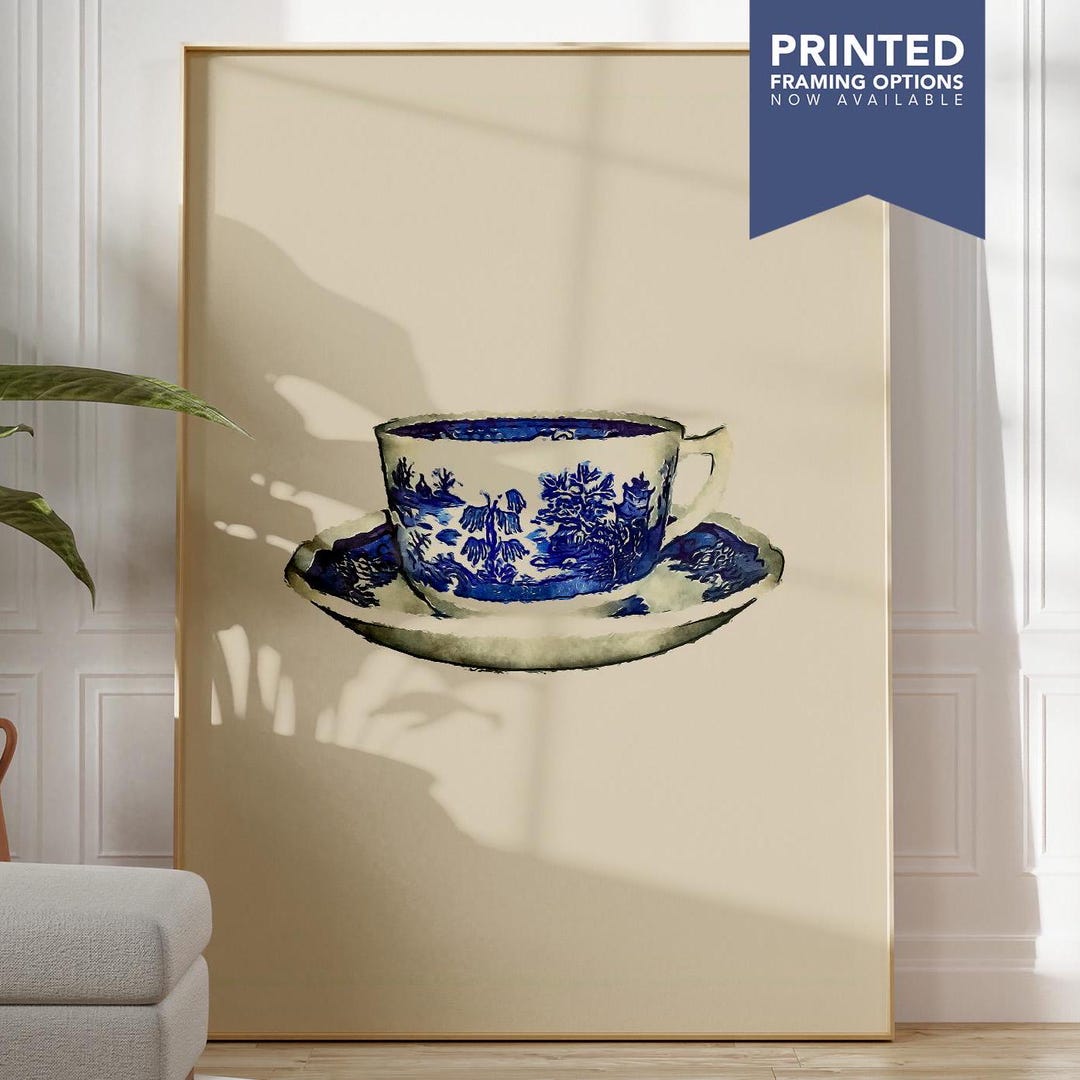 Watercolour Print of a Willow Pattern Tea Cup and Saucer | Kitchen Wall ...