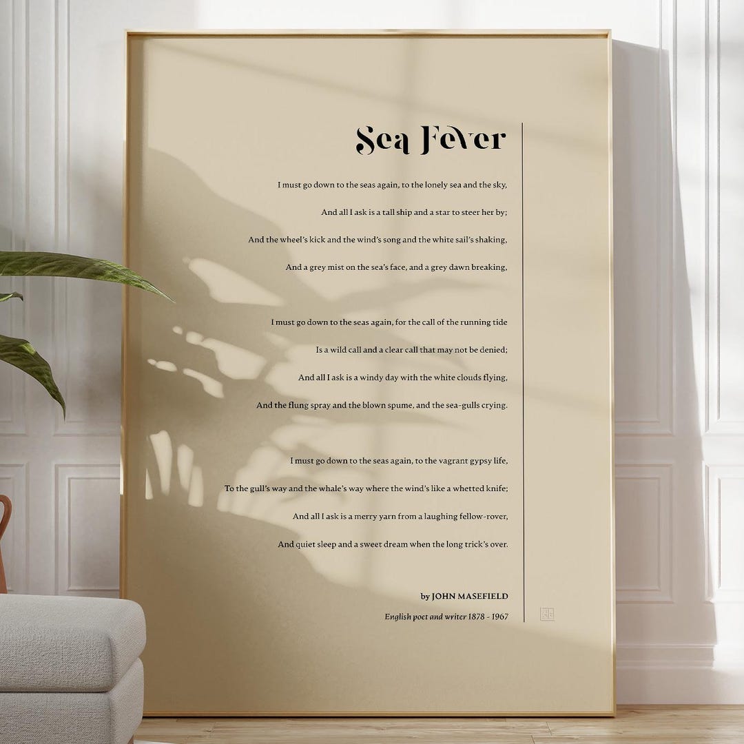 Sea Fever Poem Printable | John Masefield Poetry | Seafaring Poem ...