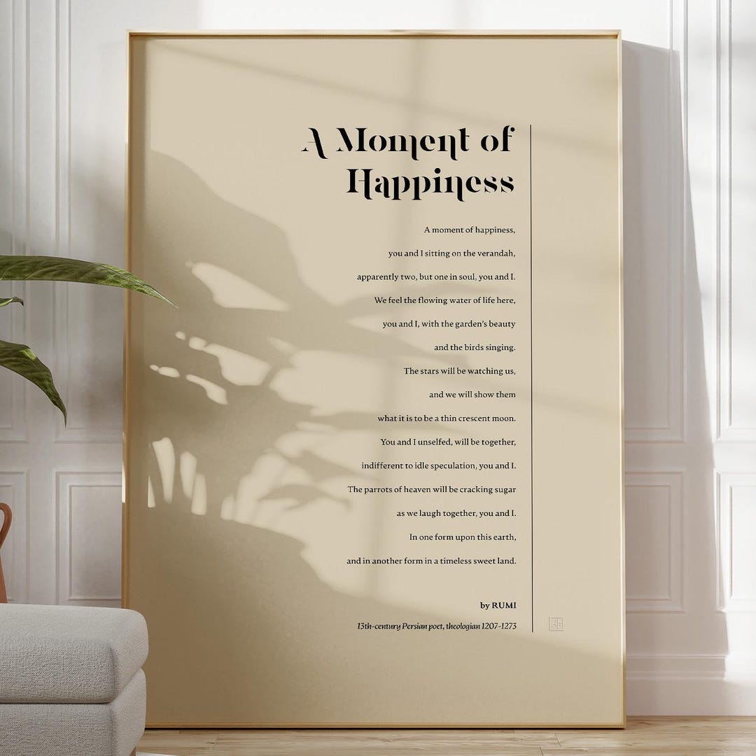A Moment of Happiness Poem Printable | Poetry by Rumi | Romantic Love ...