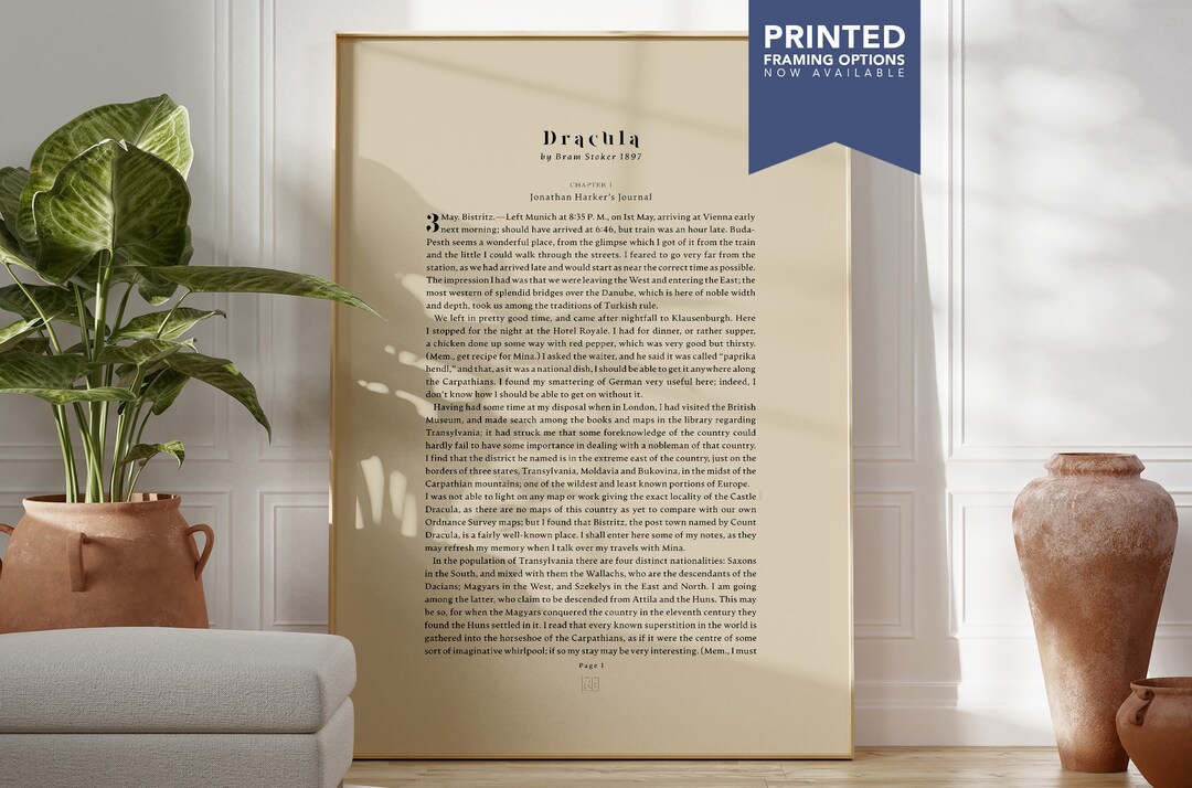 Dracula Bram Stoker Book Page Art Poster Print | Literary Gift Idea ...