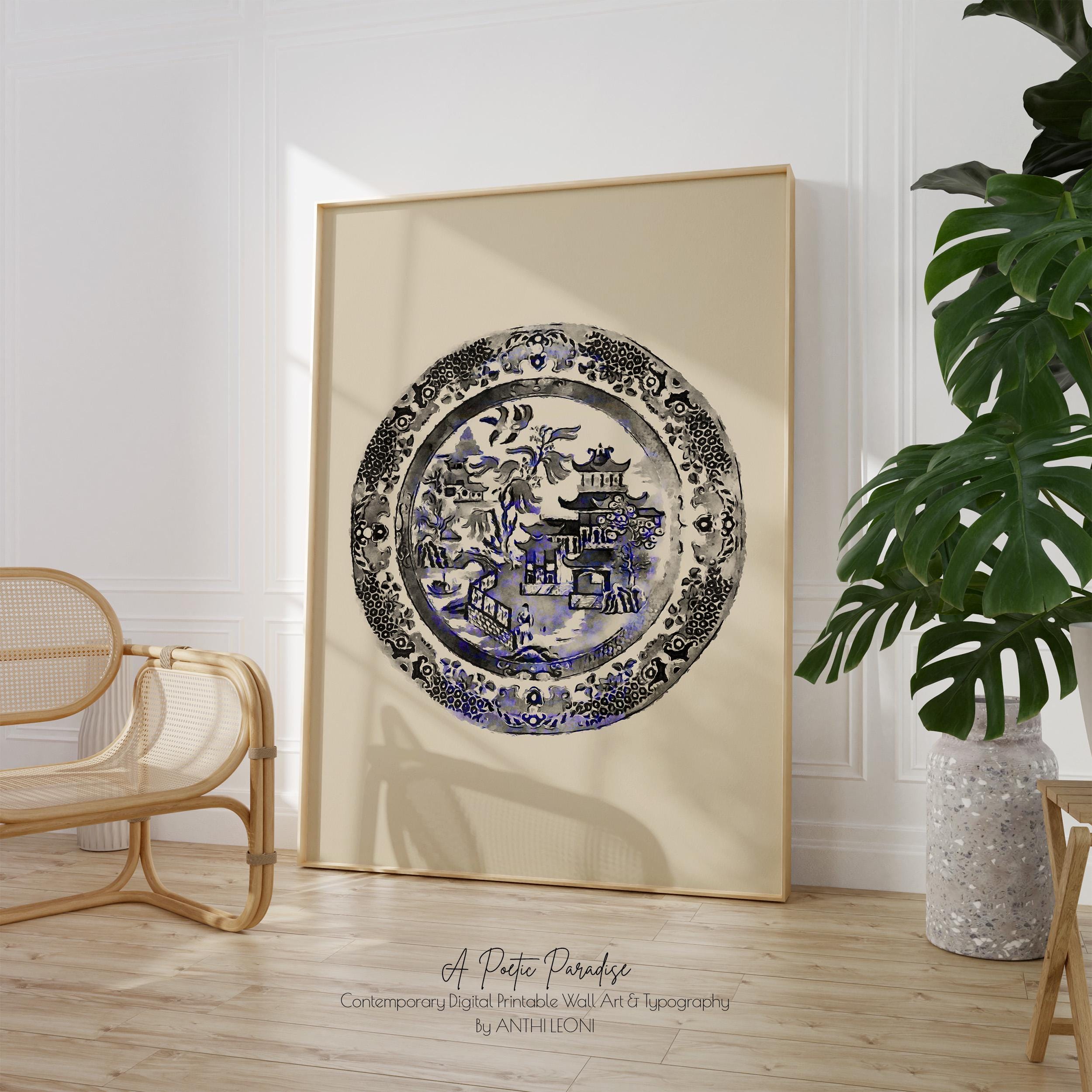 Antique Willow Pattern Plate Print Chinoiserie Painting Living Room ...