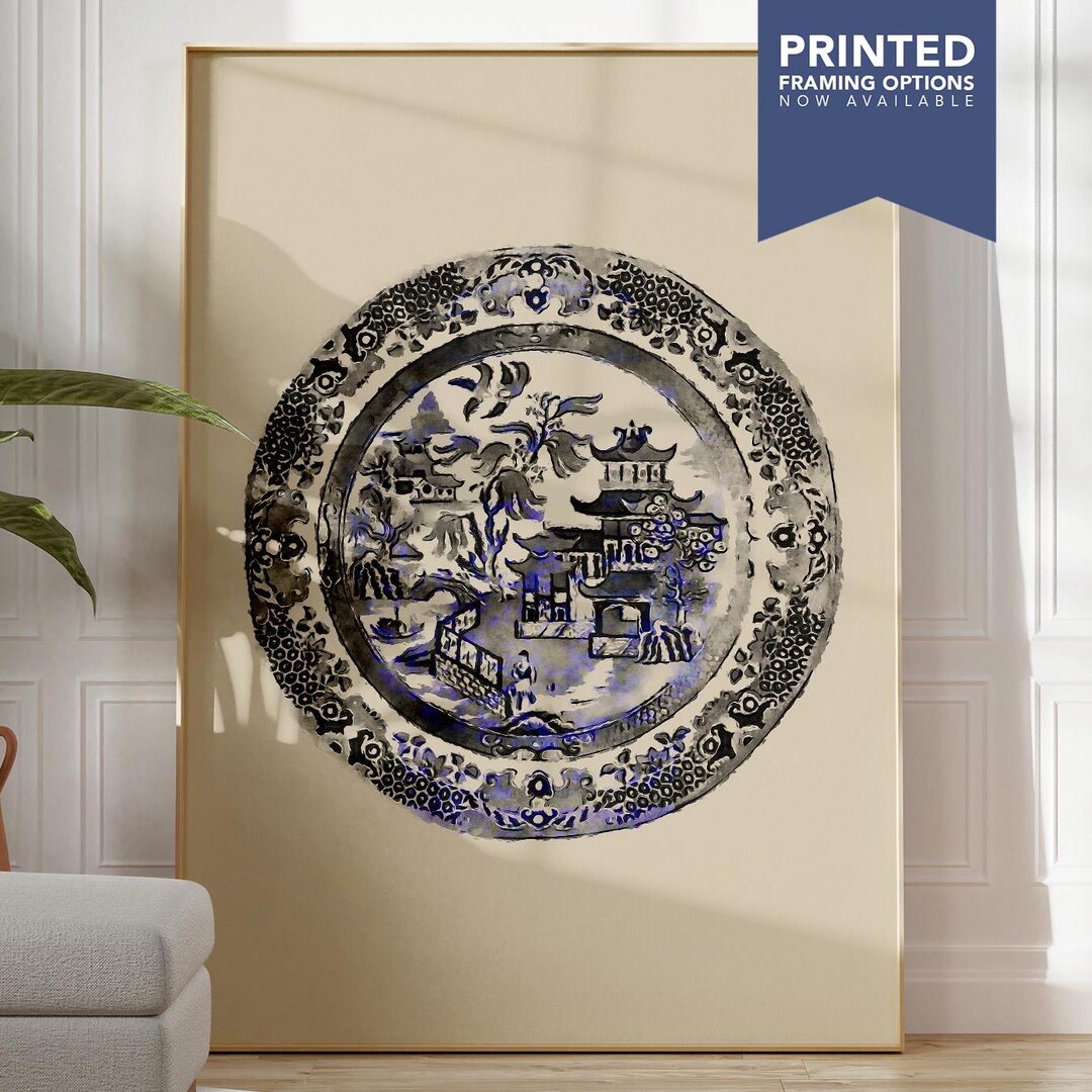 Antique Willow Pattern Plate Print Chinoiserie Painting Living Room ...