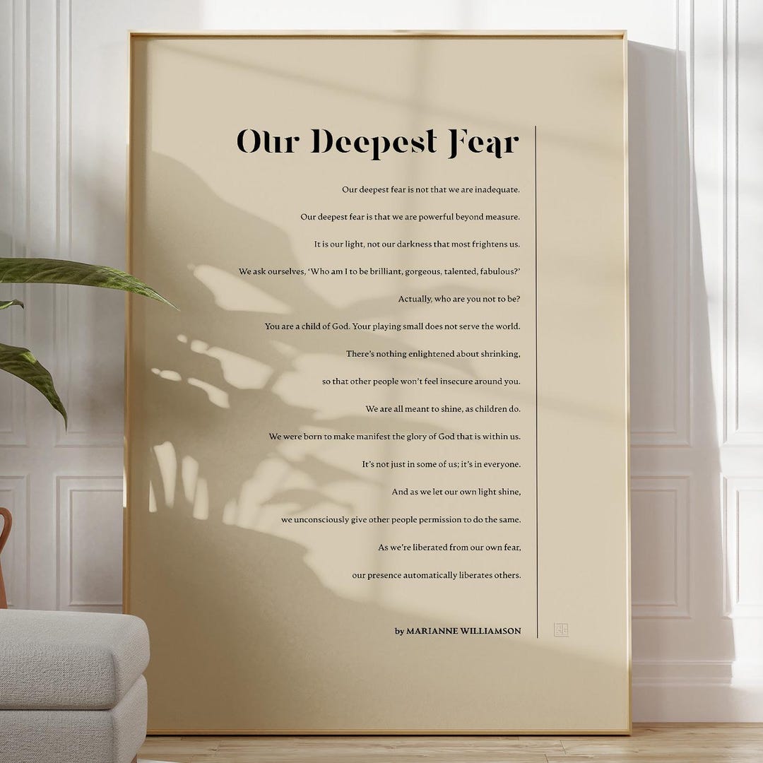 Our Deepest Fear Print File | Famous Poem | Marianne Williamson ...