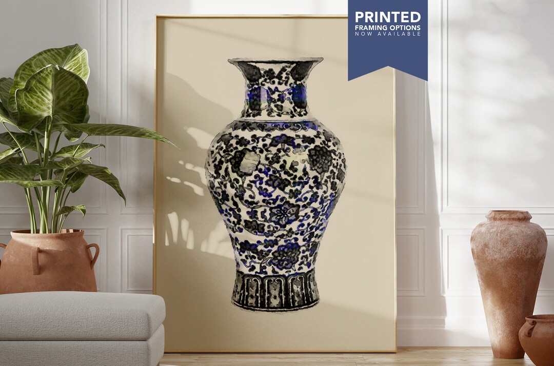 Watercolour Print of a Willow Pattern Vase Kitchen Wall Art Room Decor ...