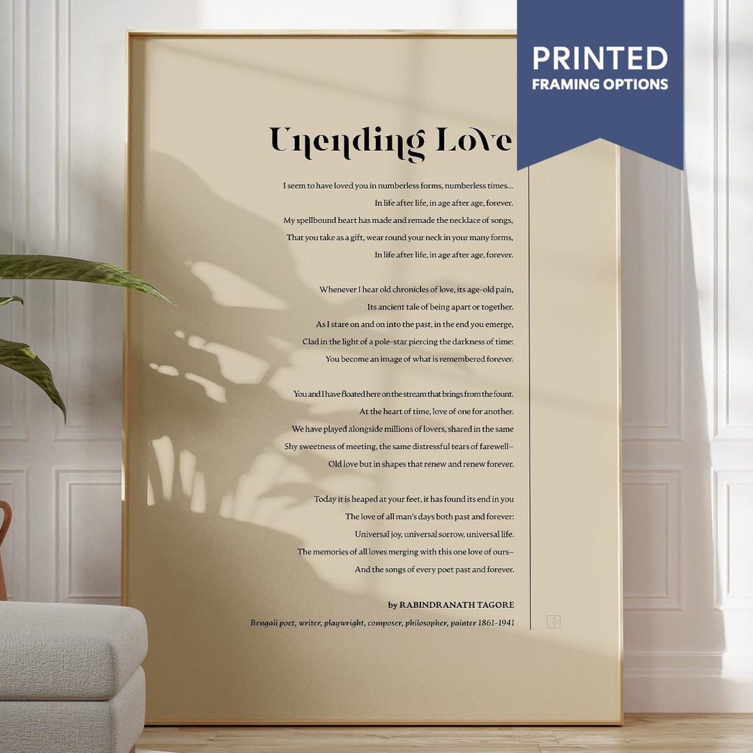 Unending Love Poem Print Rabindranath Tagore | PRINTED FRAME OPTIONS - Etsy