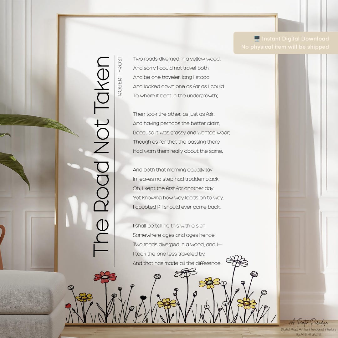 The Road Not Taken Printable Poem – Robert Frost Flower Illustration ...