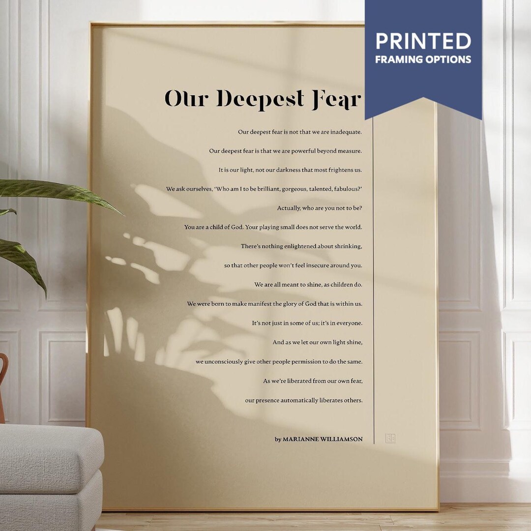 Our Deepest Fear Print Marianne Williamson Famous Poem Personal ...