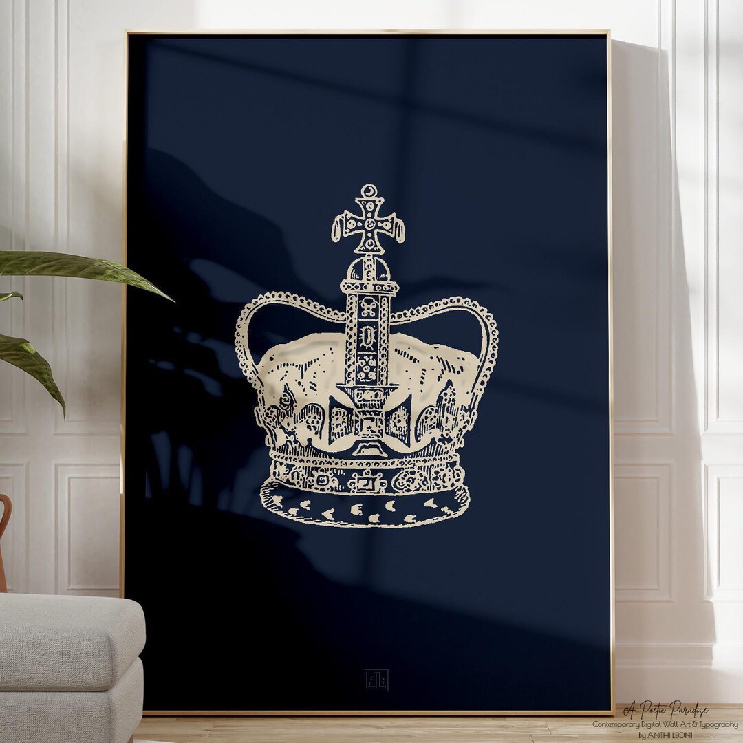 Navy Crowns Wall Art Bold Royal Regal Crown Print Blue and Neutral Tone ...