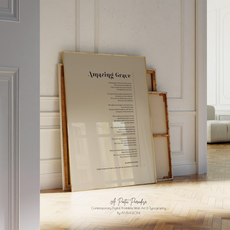 Amazing Grace Printable Hymn Wedding Service Reading Funeral Poem Print ...