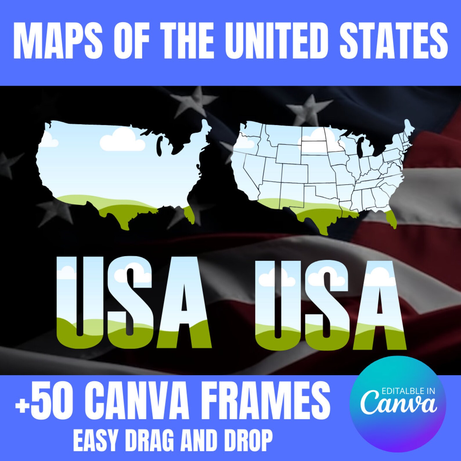 50 USA States Custom Canva Editable Frames, Canva Frame, Canva Frames ...