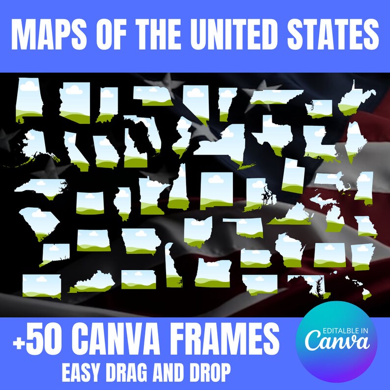 50 USA States Custom Canva Editable Frames, Canva Frame, Canva Frames ...