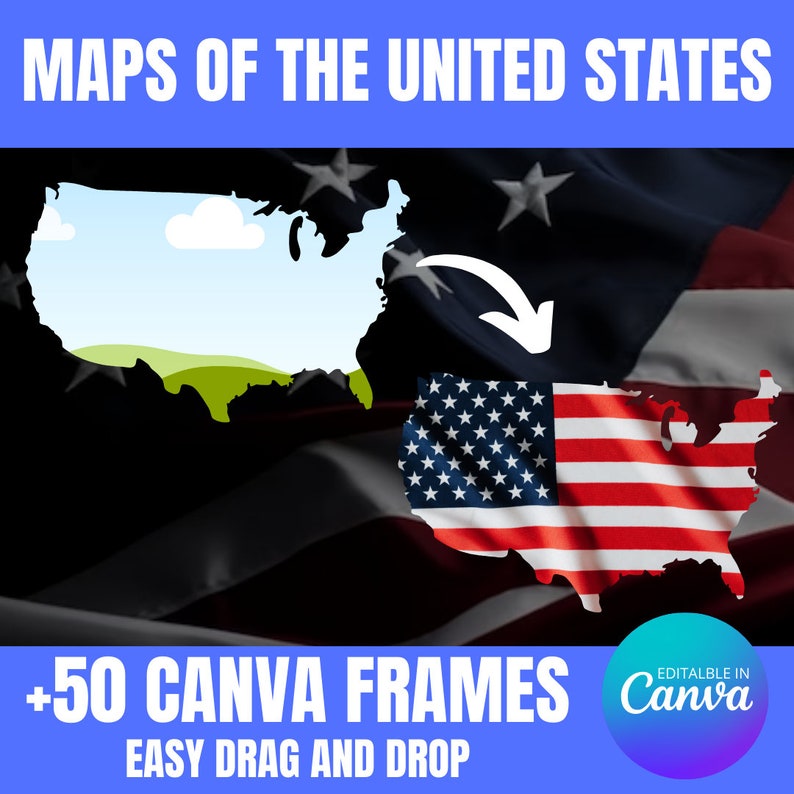 50 USA States Custom Canva Editable Frames, Canva Frame, Canva Frames ...