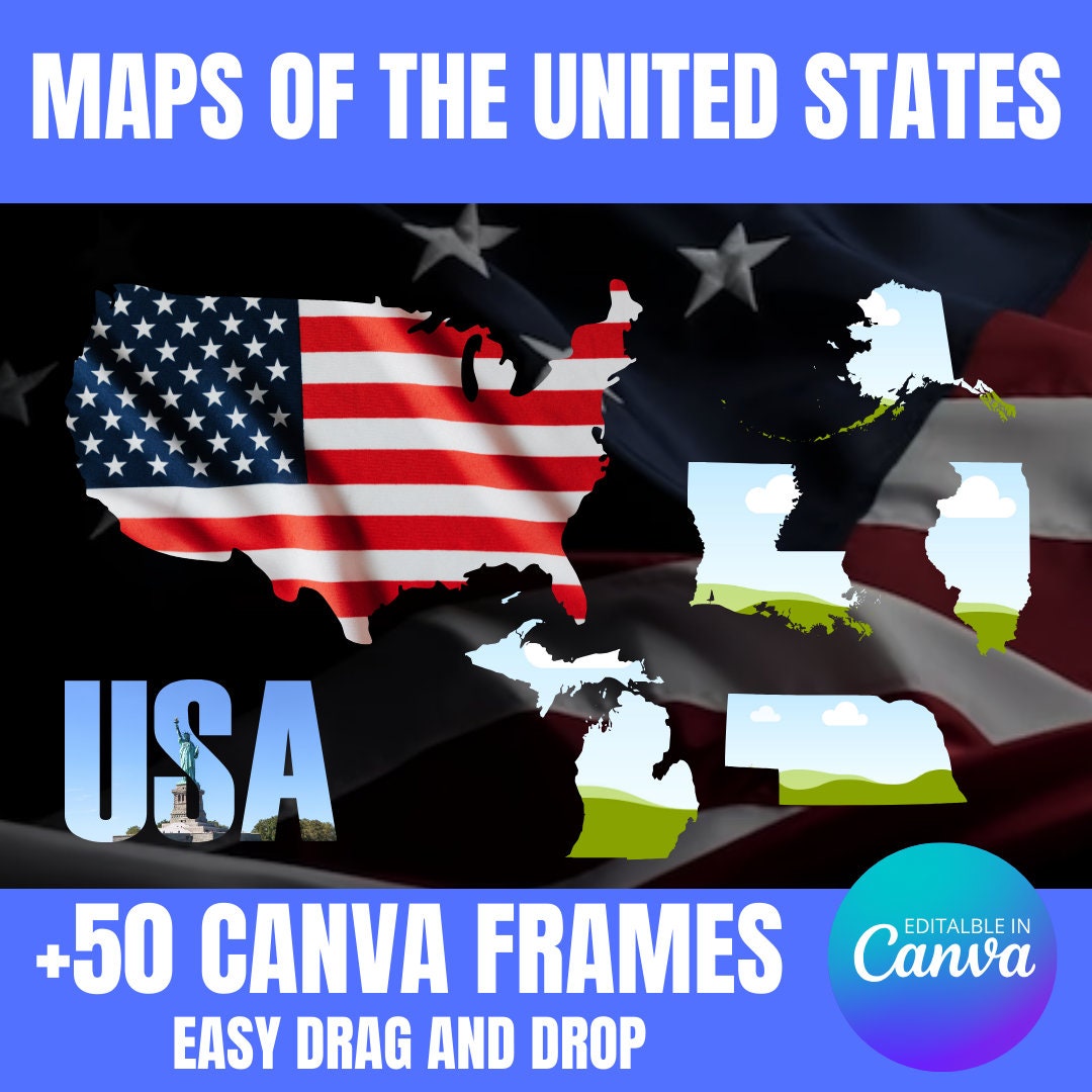 50 USA States Custom Canva Editable Frames, Canva Frame, Canva Frames ...