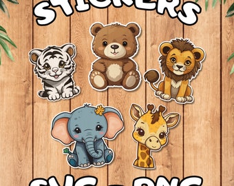 Cute Animals Sticker Bundle, Cute Animal Clipart, Kawaii Animals PNG ...