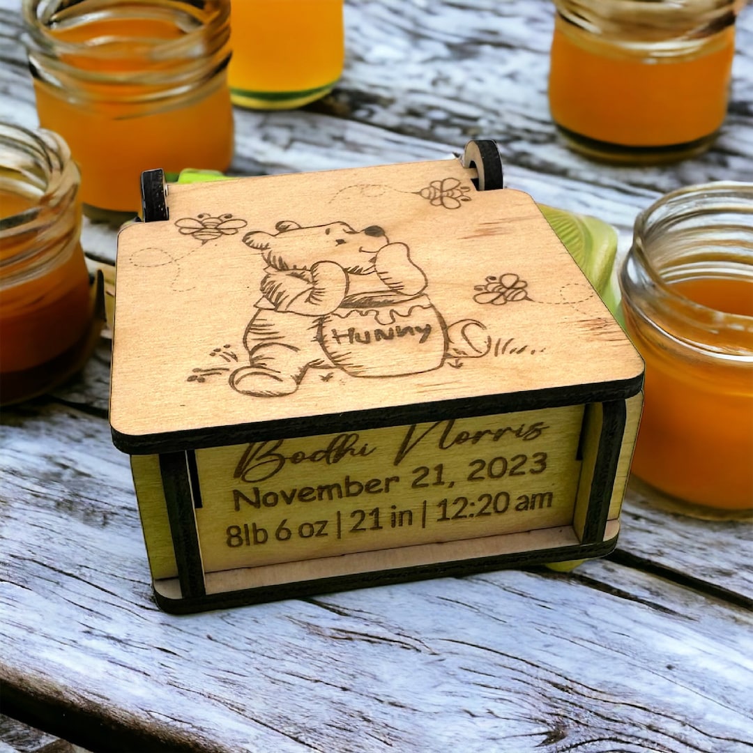 Winnie the Pooh Birth Announcement Wooden Engraved Music Box ...