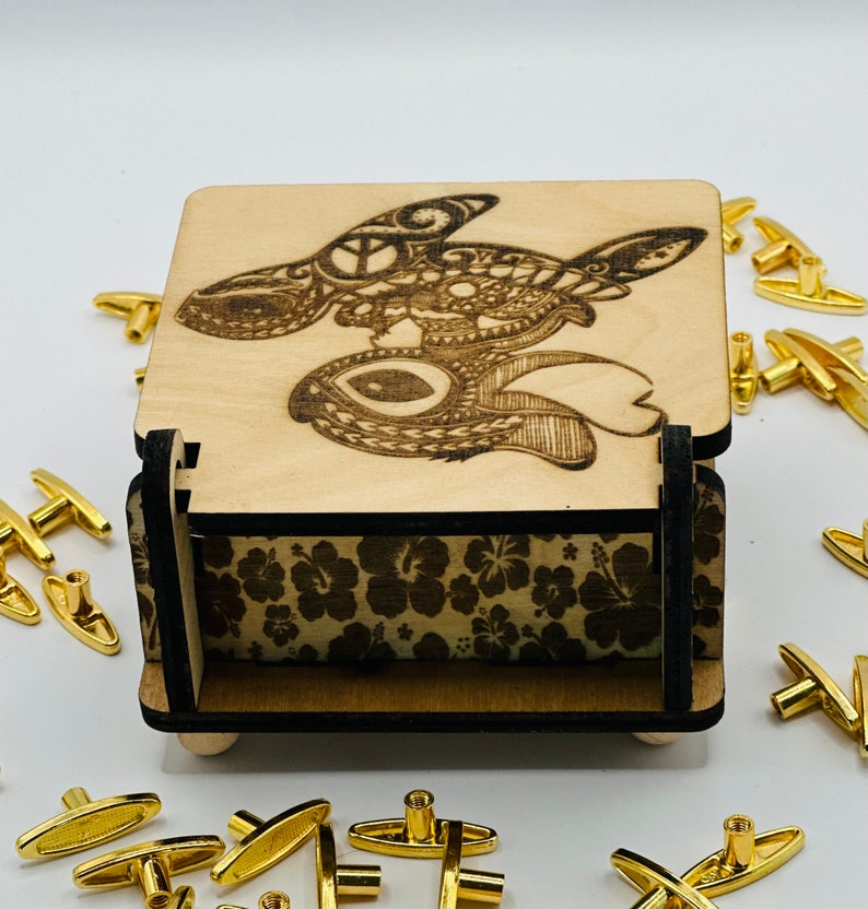 Stitch Riding A Sea Turtle Mandala Wooden Engraved Music Box, One of A ...