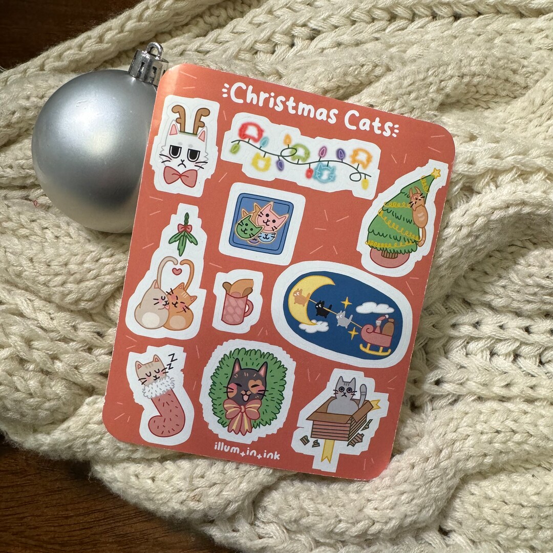 Christmas Cats Sticker Sheet Gifts for Christmas Cute Stickers for ...