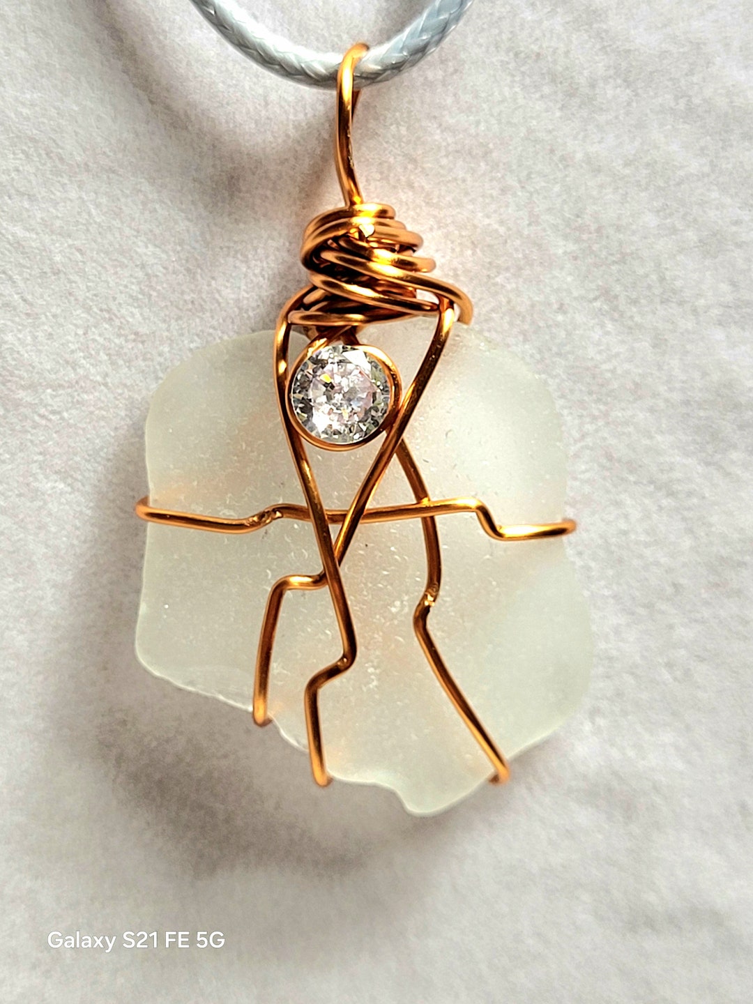 Wire Wrapped Sea Glass Pendant Necklace With Adjustable Necklace Cord ...