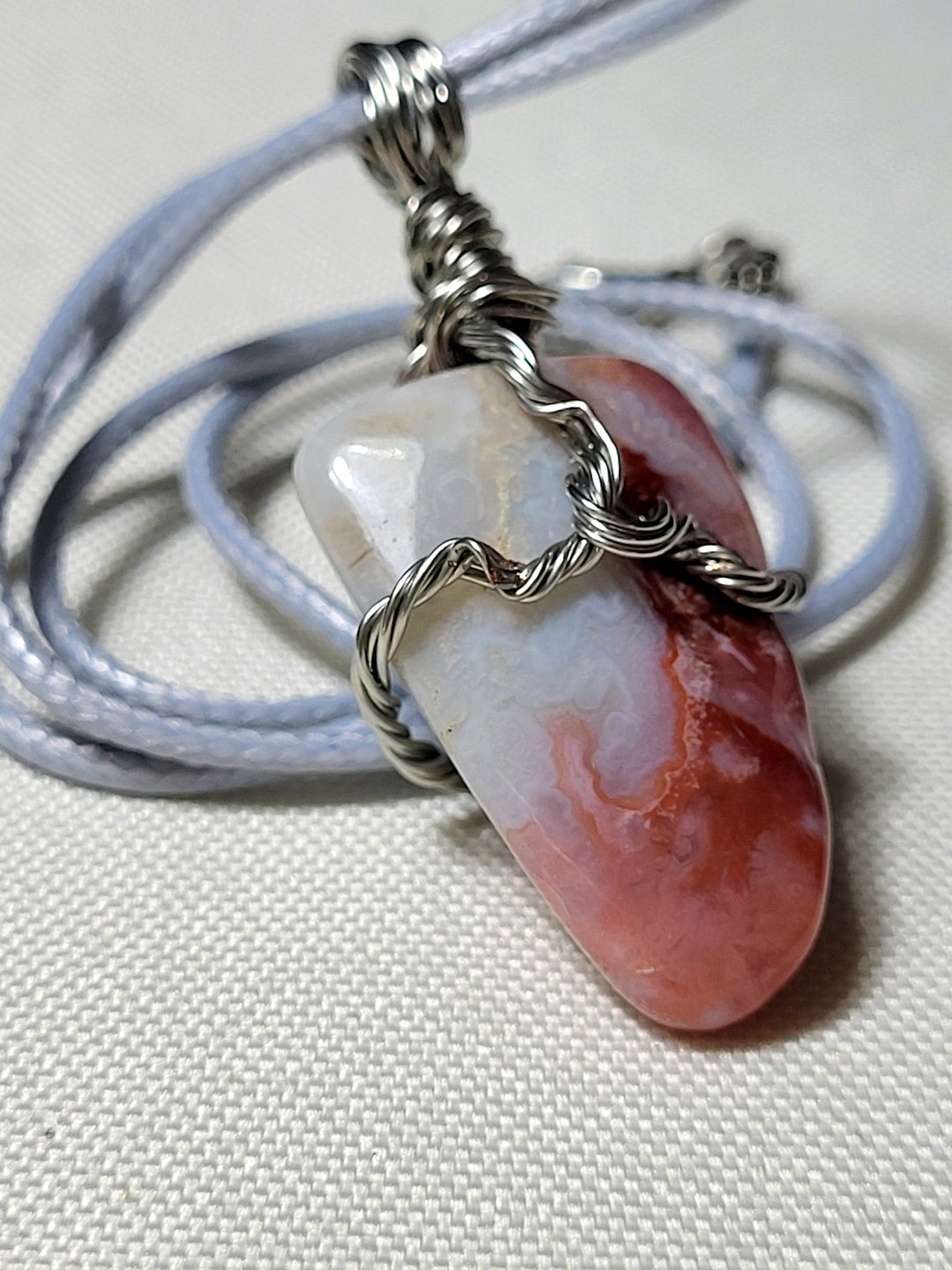 Unisex Ocean Jasper Wire Wrapped Pendant Necklace With Adjustable ...