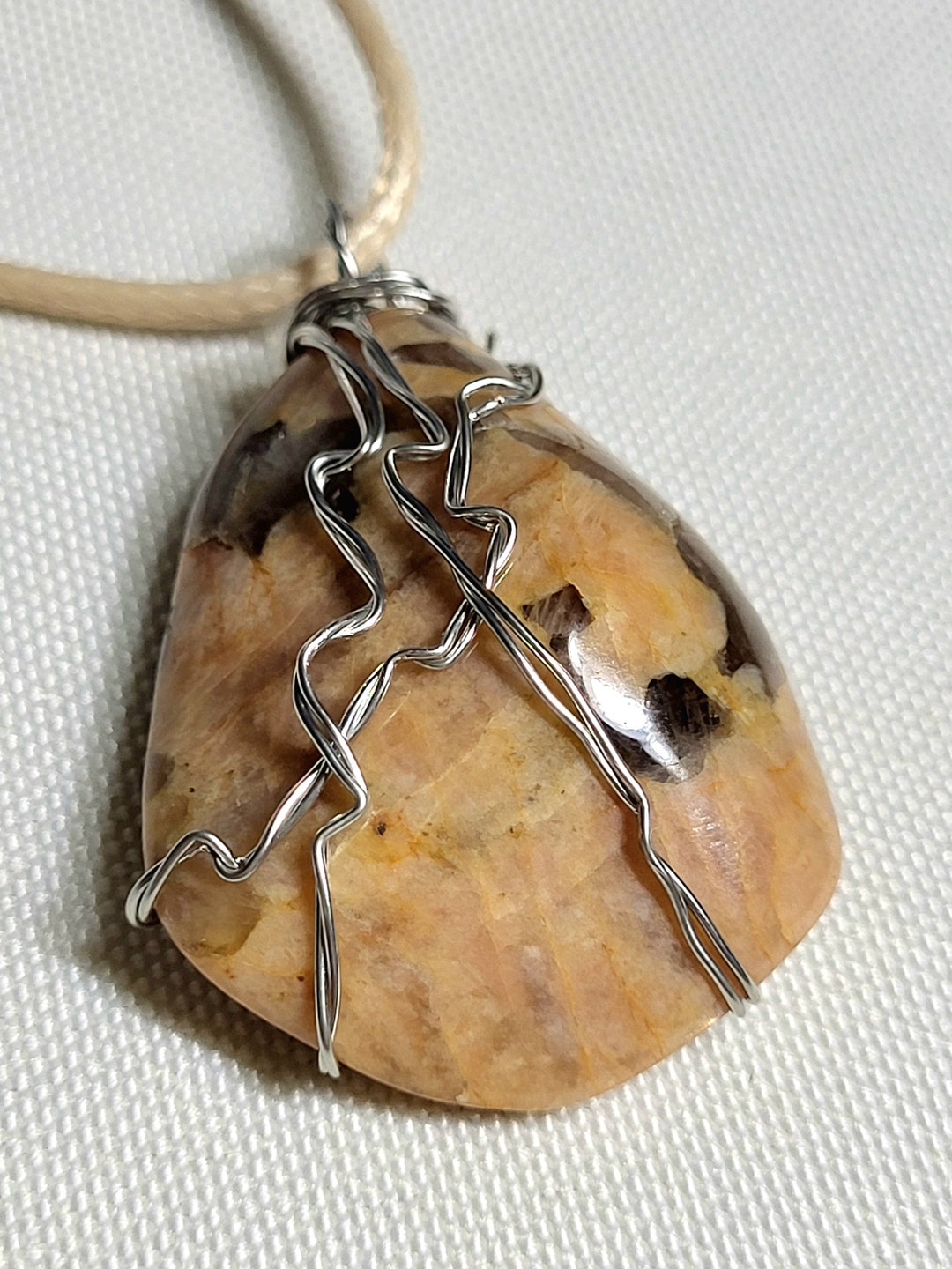 Tiger Moonstone Wire Wrapped Unisex Pendant Necklace With Adjustable ...