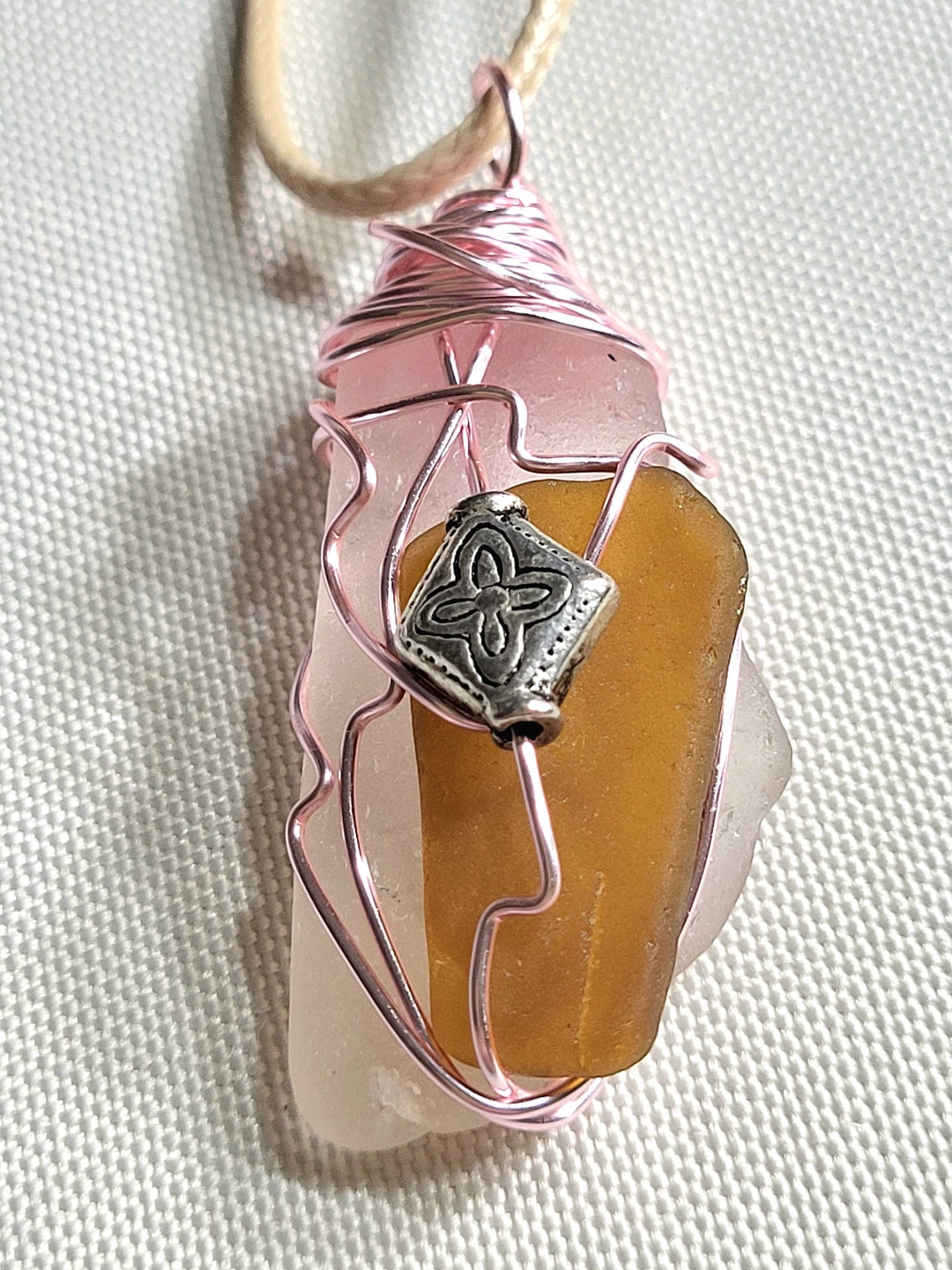Wire Wrapped Sea Glass Pendant Necklace With Accent Bead With Included ...