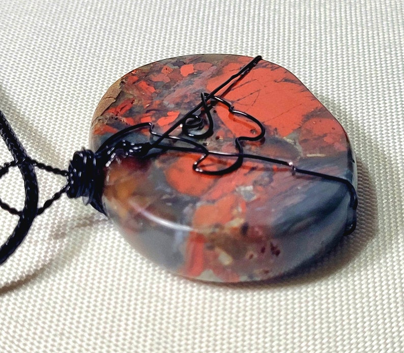 Wire Wrapped Bloodstone Pendant Necklace With Adjustable Necklace Cord ...