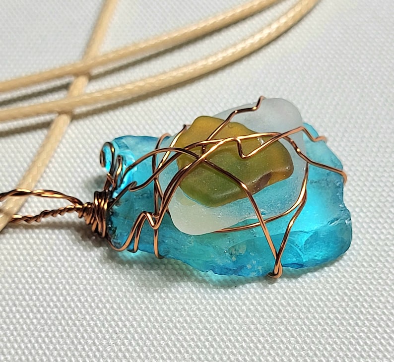 Wire Wrapped Sea Glass Unisex Pendant Necklace With Included Adjustable ...