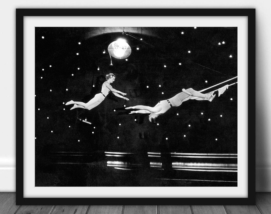 Romantic Couple Flying Trapeze Circus Funny Weird Photo, Black and ...