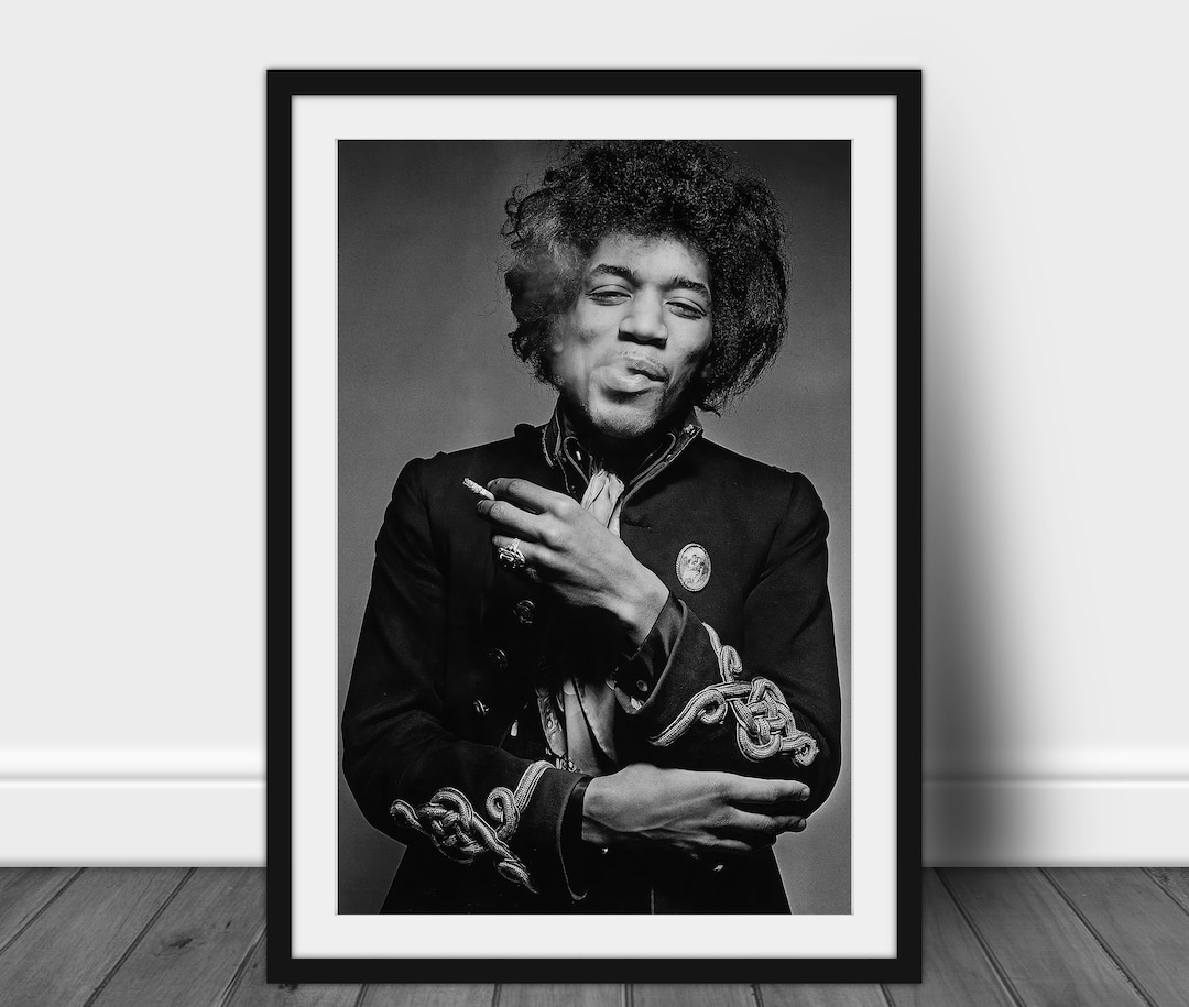 Jimi Hendrix Rock and Roll Smoking Digital Print, Black and White Photo ...