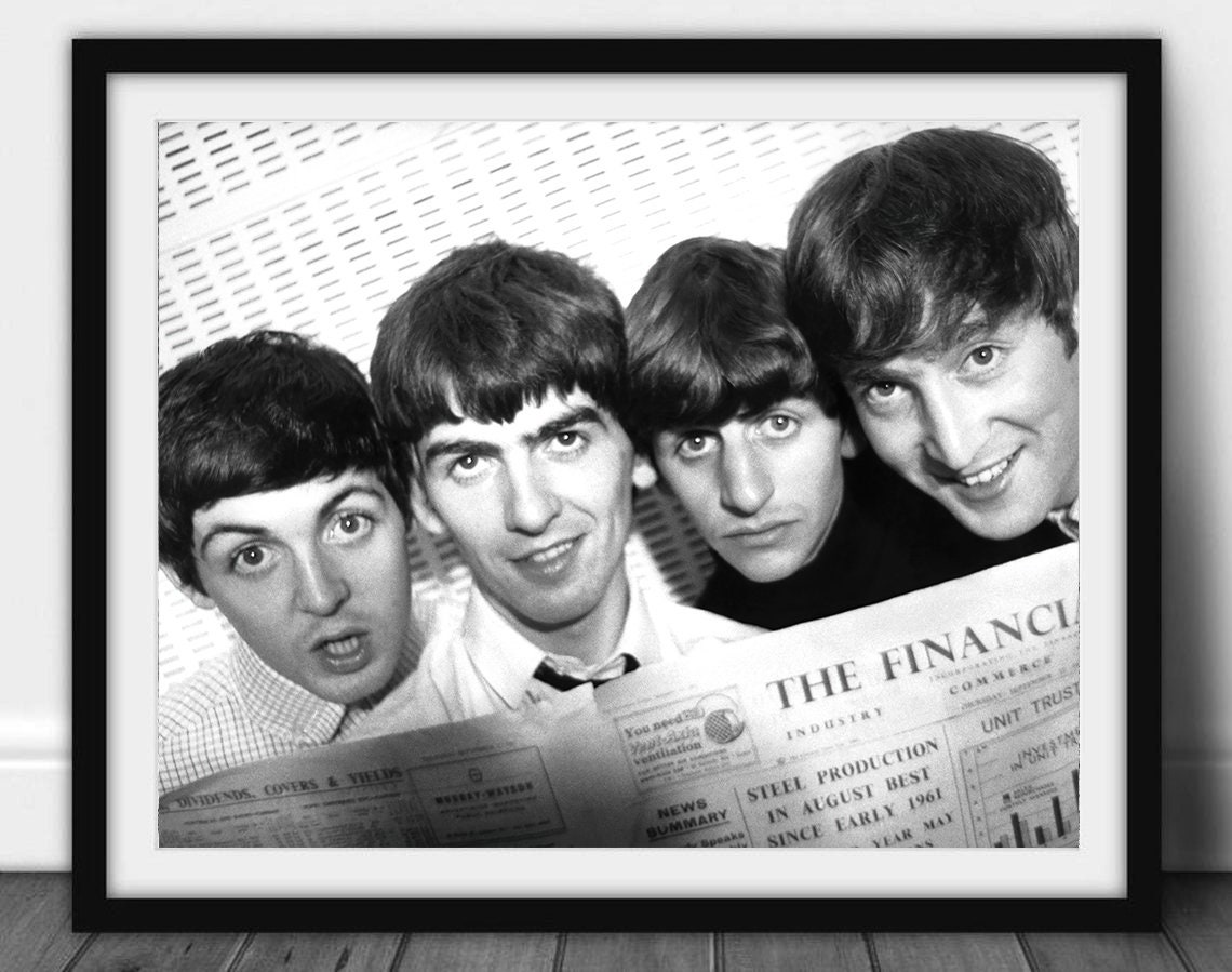 The Beatles Reading Newspaper Close-up Portrait Black and White Photo ...