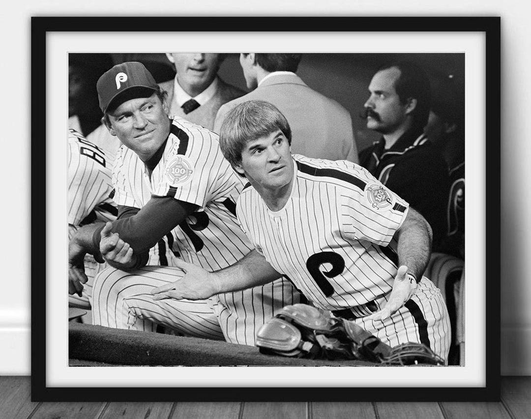 Pete Rose Sitting in Dugout Poster, Black and White Photo, Vintage Wall ...