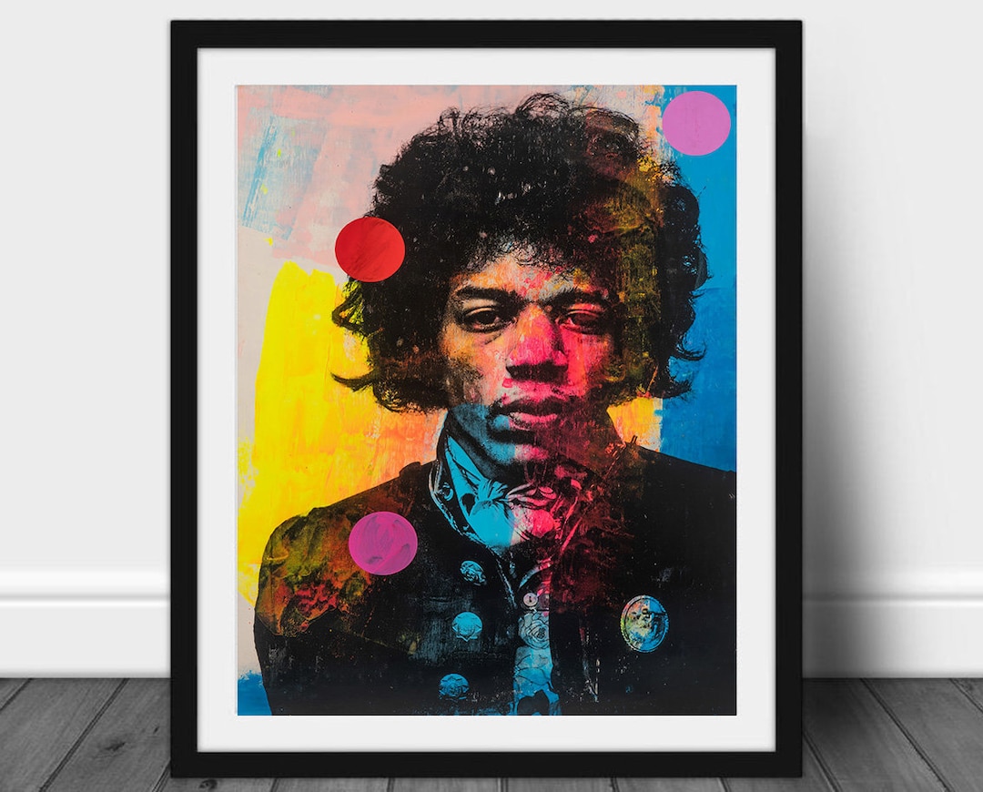 Jimi Hendrix Retro Star Colored Fine Art Poster, Vintage Wall Art ...