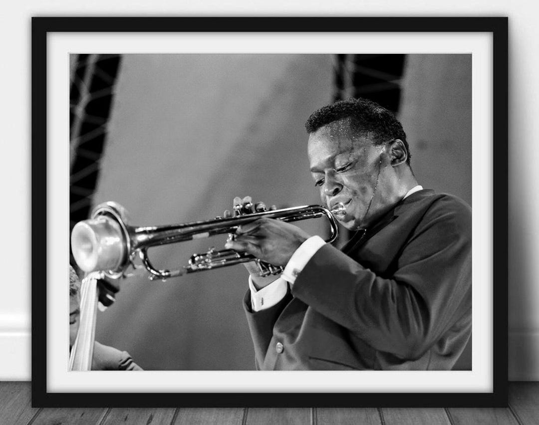 Miles Davis Trumpet Jazz Music Artist Portrait, Black and White Photo ...