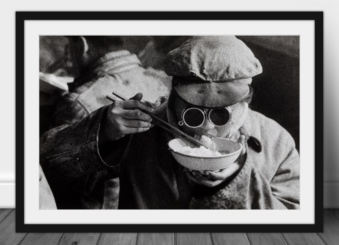 Chinese Man Eating Rice, Cafeteria in Stelmill 1957, Black and White ...