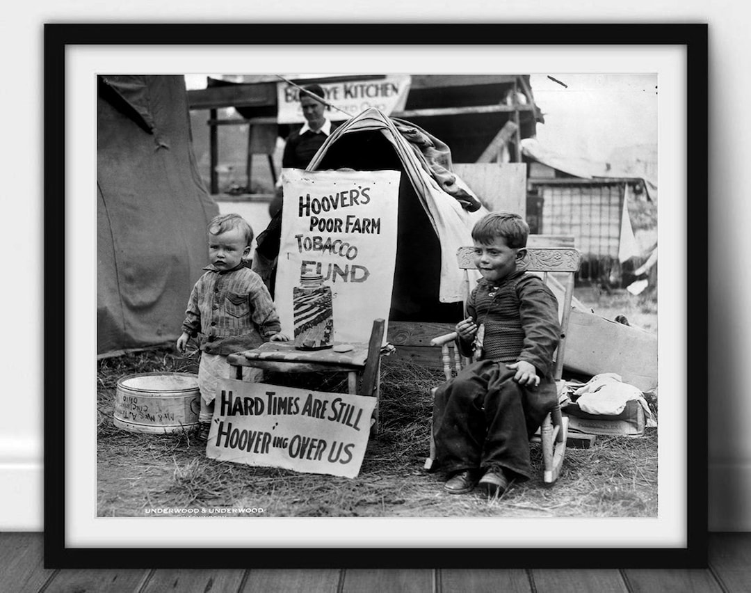 Great Depression Children Hoovervilles, Black and White Photo ...