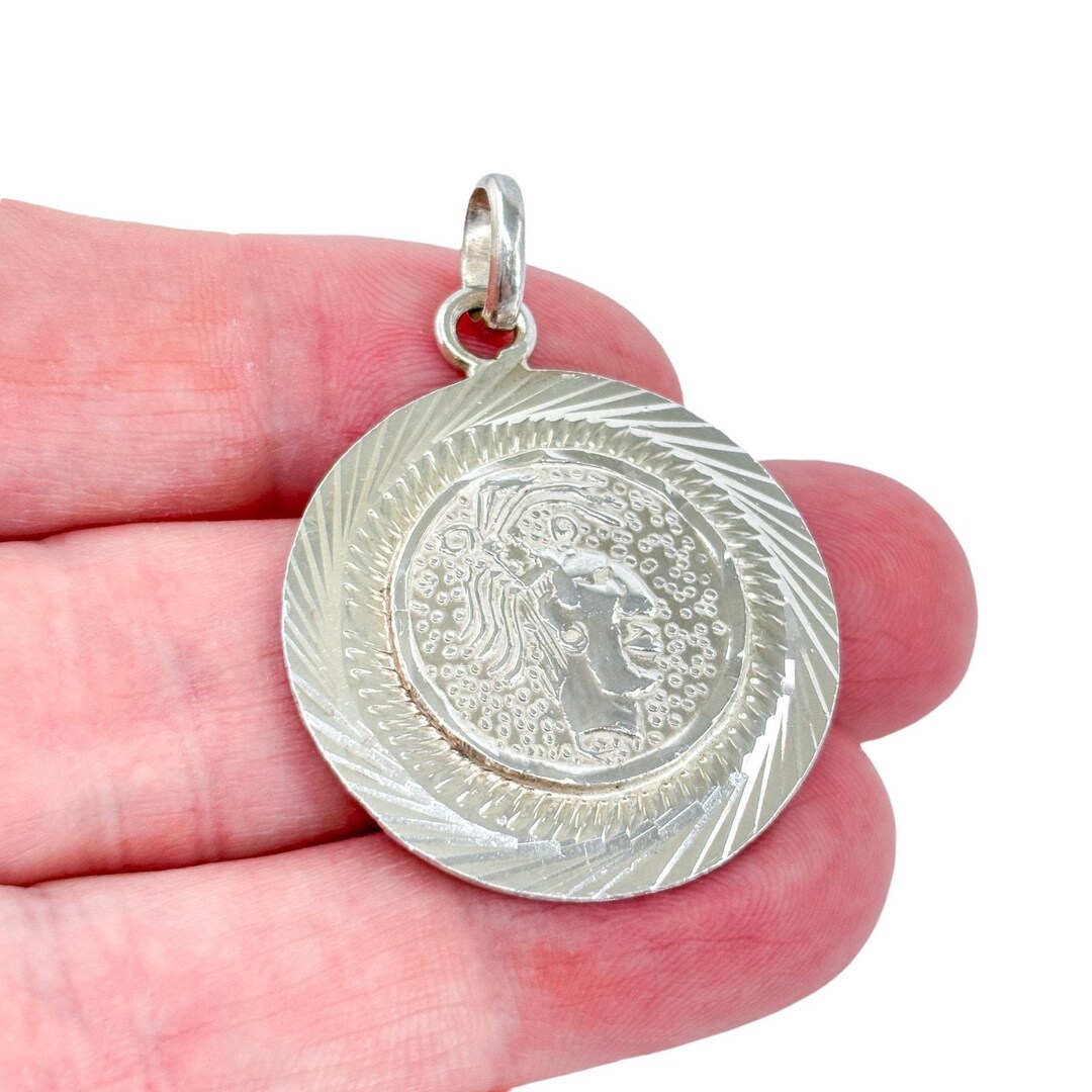 Vintage Sterling Silver 925 Mexico Aztec Warrior Coin Medallion Pendant ...